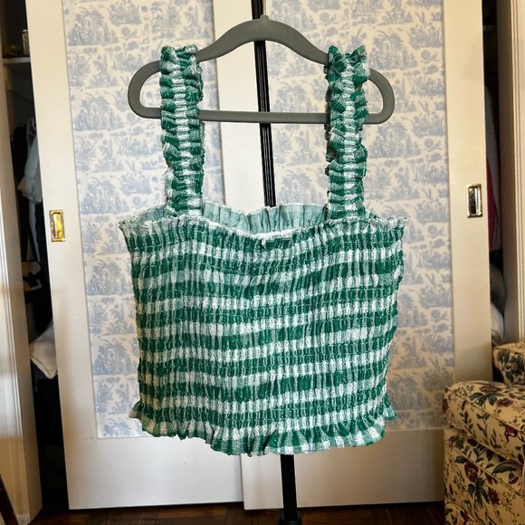 Loeffler Randall | Tops | Fiona Green Gingham Smocked Camisole | Poshmark